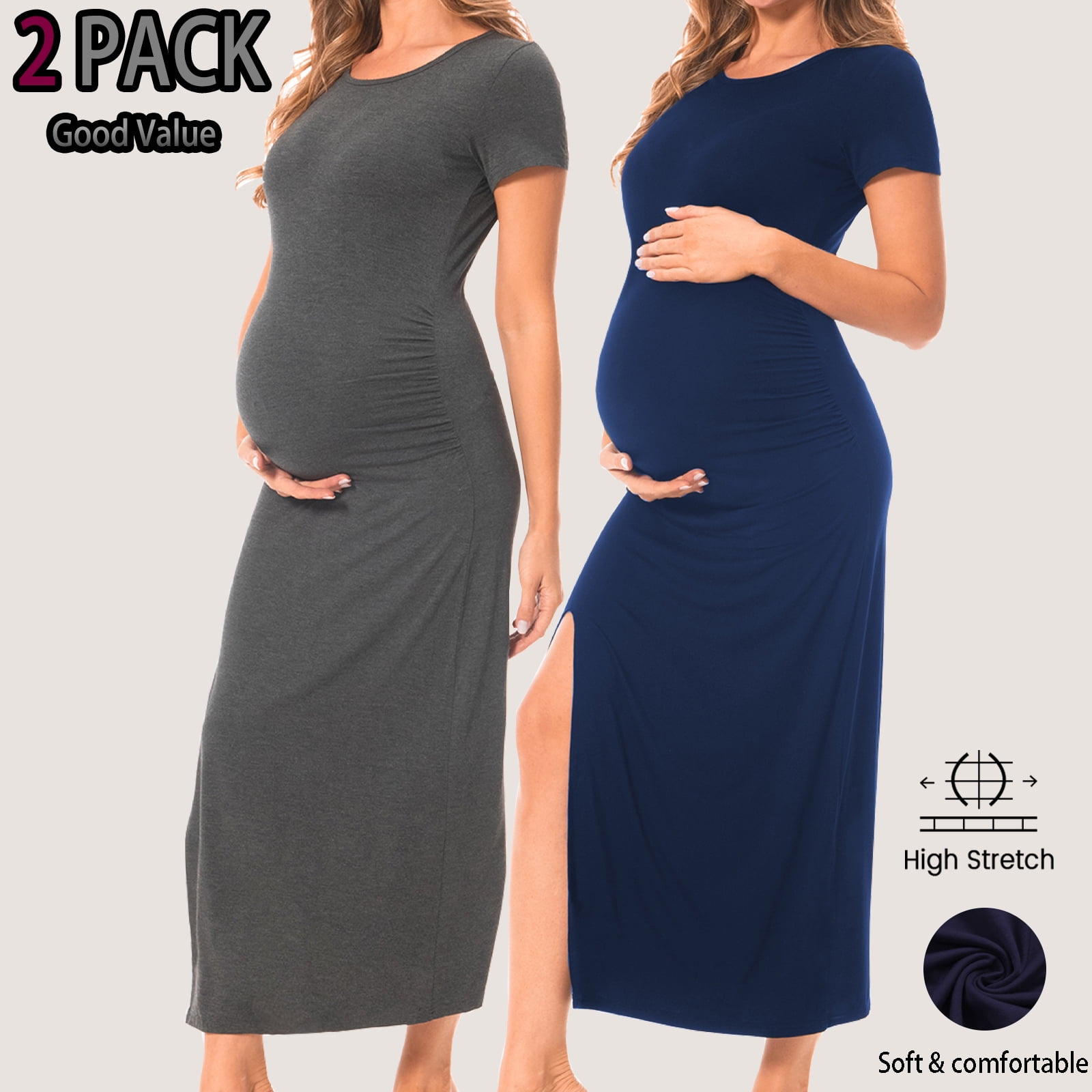 Bearsland Women's Short Sleeve Maternity Dress Ruched Split Pregnancy ...