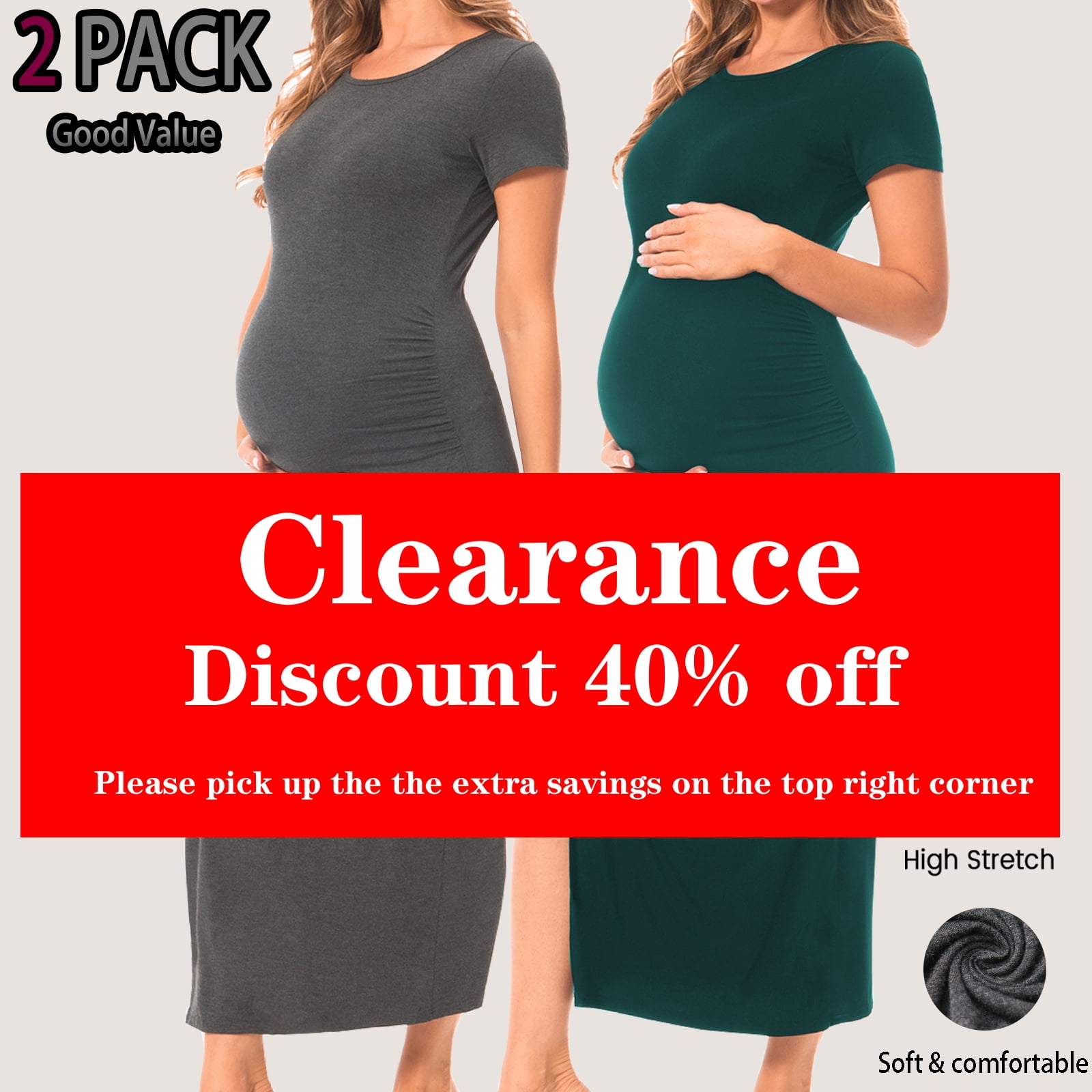 Bearsland Women's Short Sleeve Maternity Dress Ruched Split Pregnancy ...