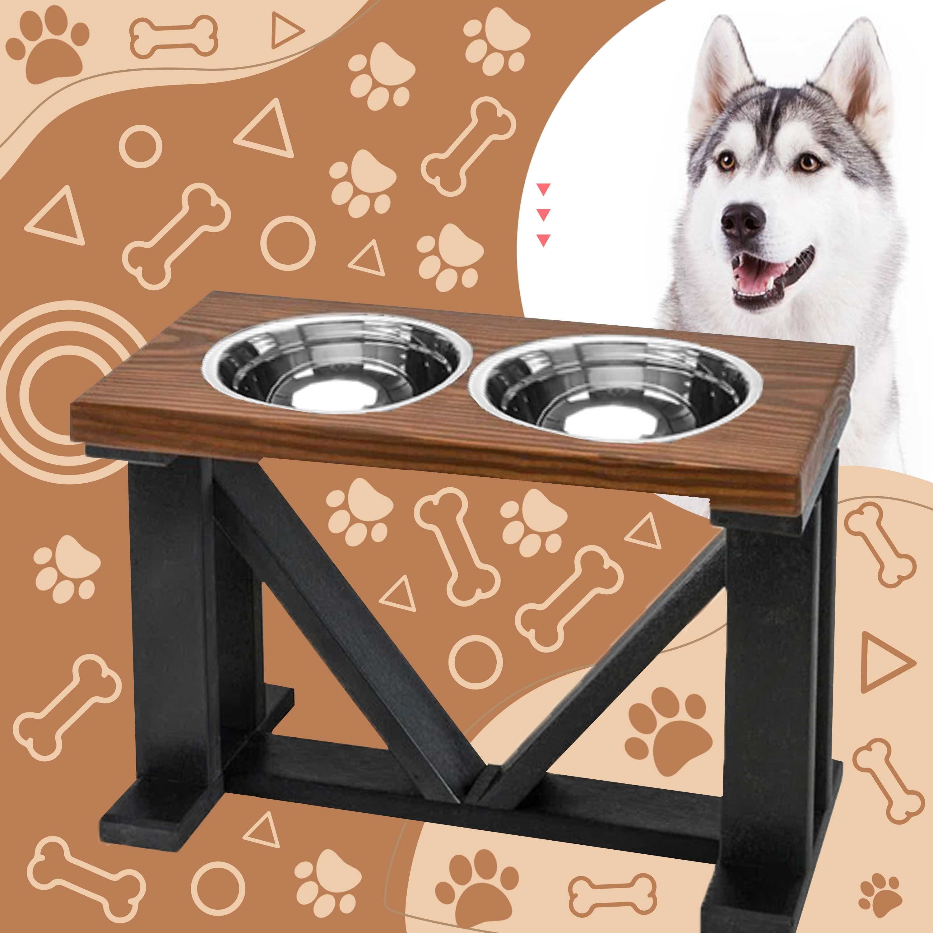 Bearwood Essentials 2 Bowl Elevated Dog Stand - Best Raised Wood Dog ...