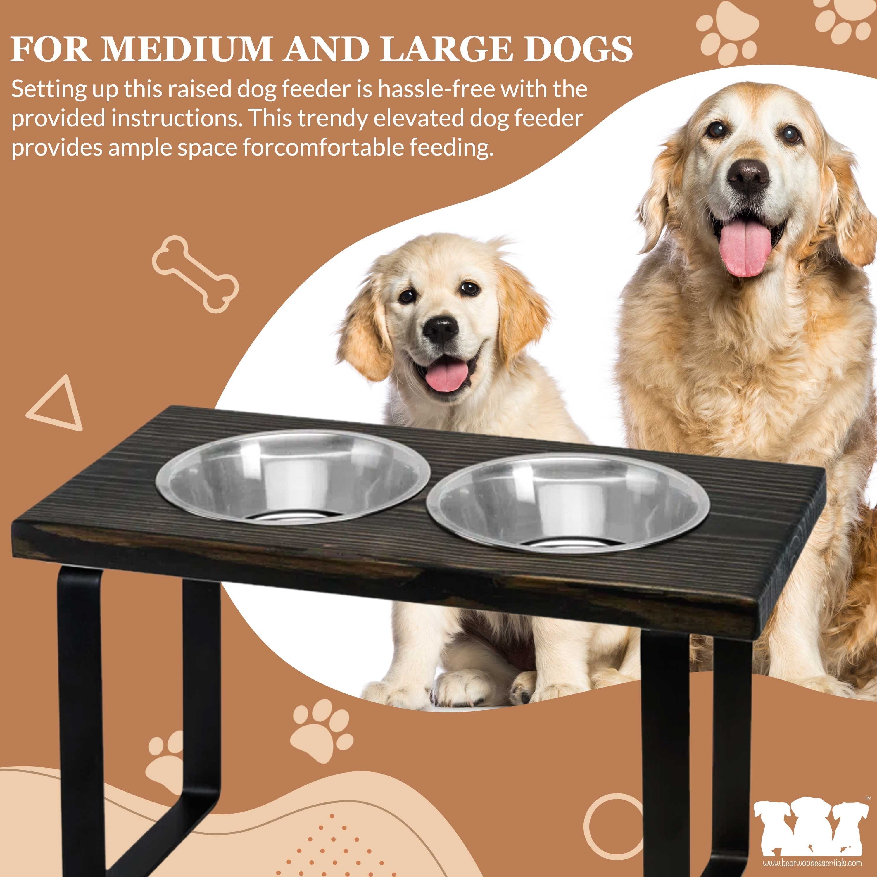 Bearwood Essentials Industrial Elevated Dog Feeder Wood Bowls - Raised ...