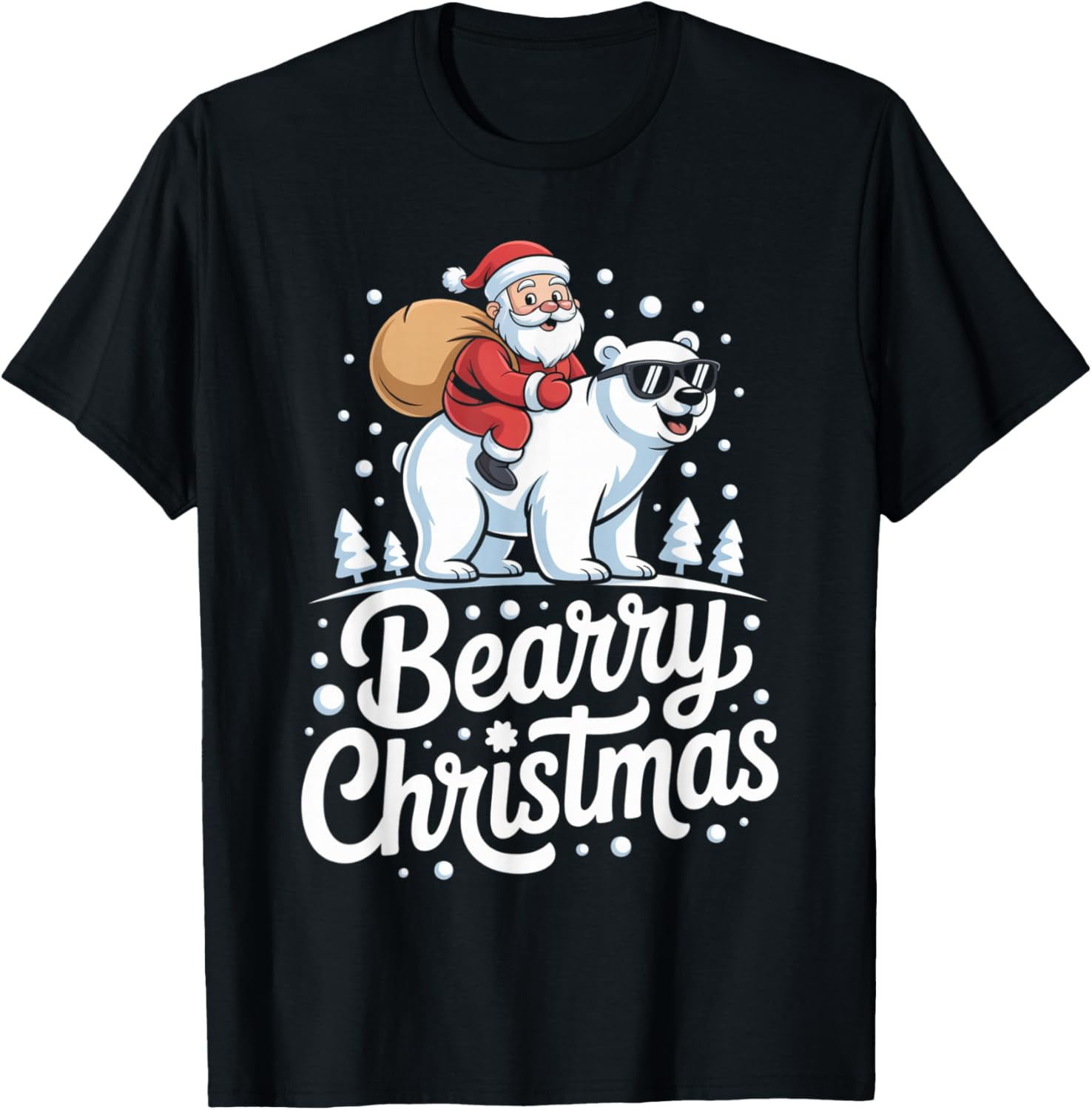 Beary Christmas Santa Riding Bear Cool Sunglasses Cute Xmas T-Shirt ...