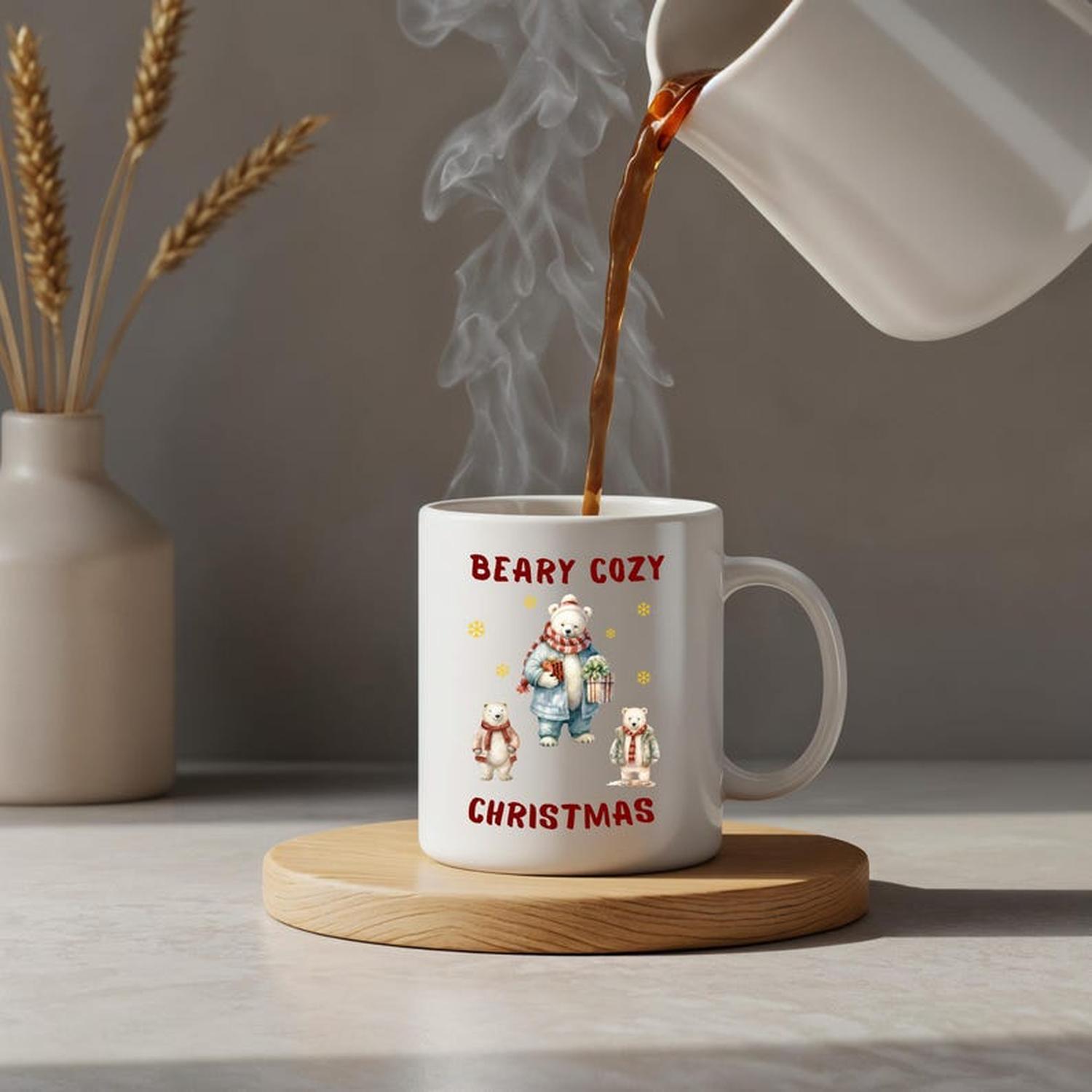 Beary Cozy CH1Ristmas Mug Polar Bear H1oliday Drinkware 11 oz or 15 oz ...