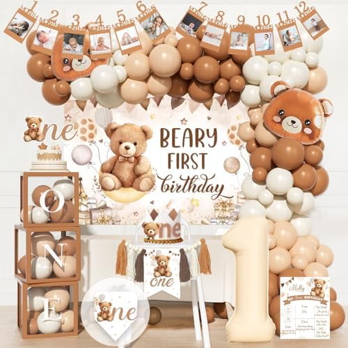 Beary First Birthday Decorations – 117 PCs Teddy Bear Birthday Party ...
