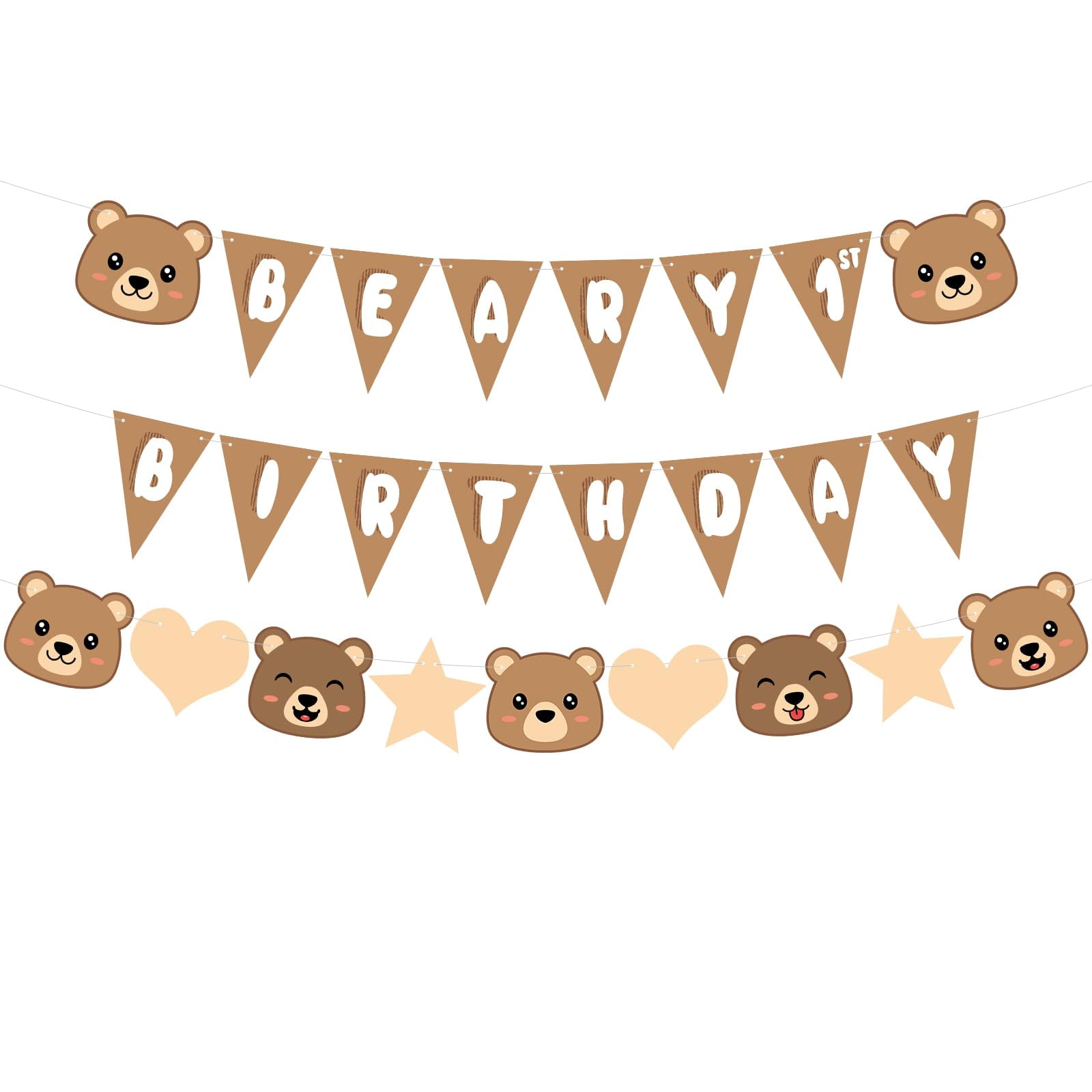 Beary First Birthday Decorations SSF20 Banner,Bear Happy 1st Birthday ...