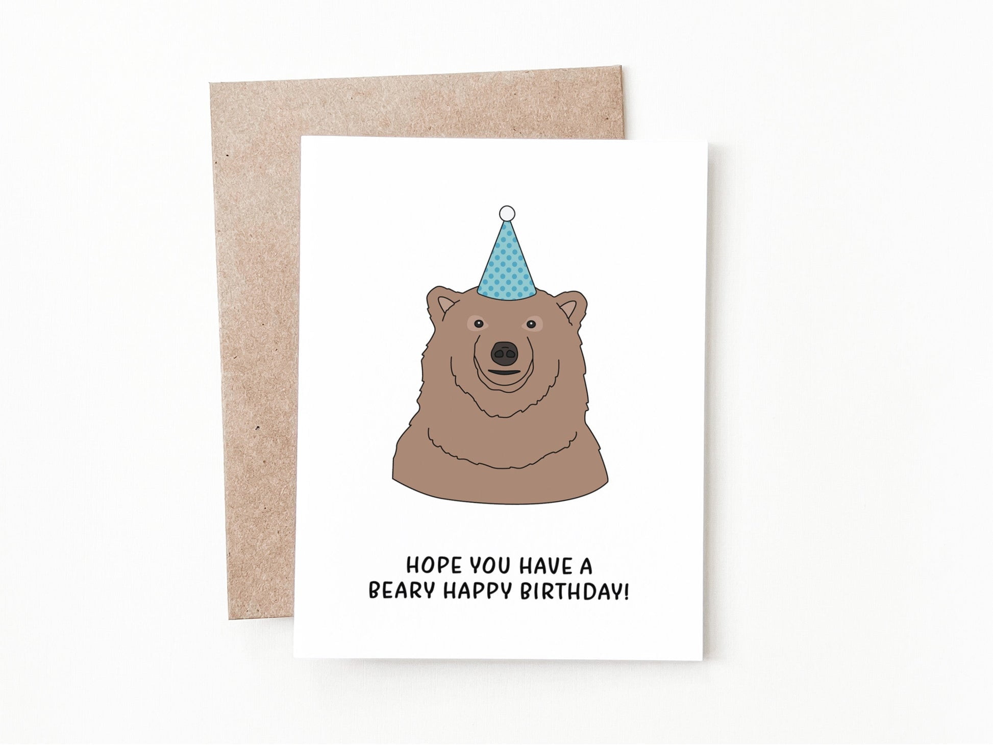 Beary Happy Birthday Card – Cute Brown Bear Design with Party Hat ...