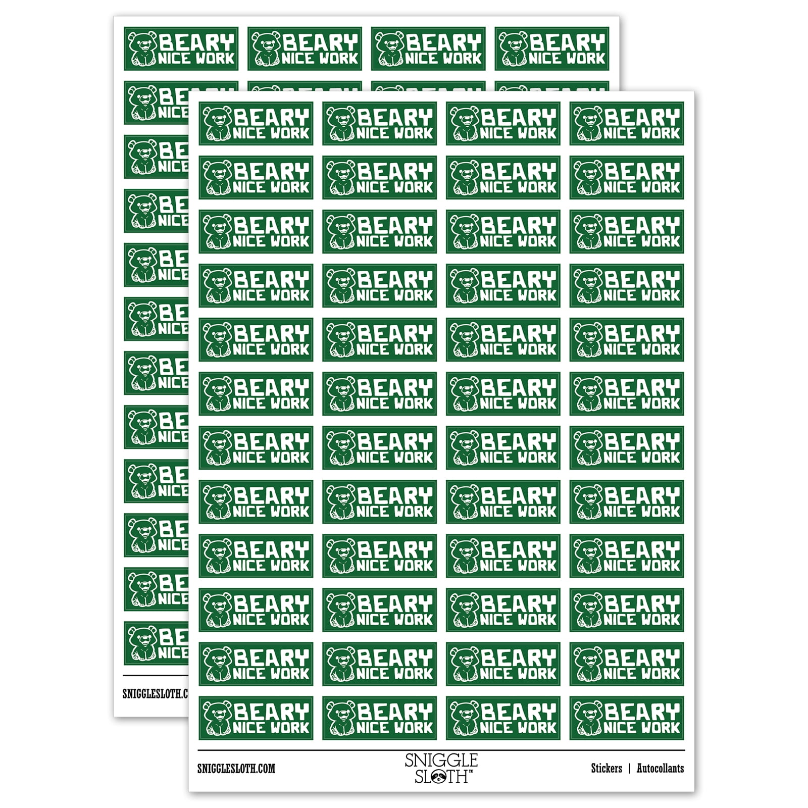 Beary Very Nice Work Teacher Student School Sticker Set - Dark Green ...