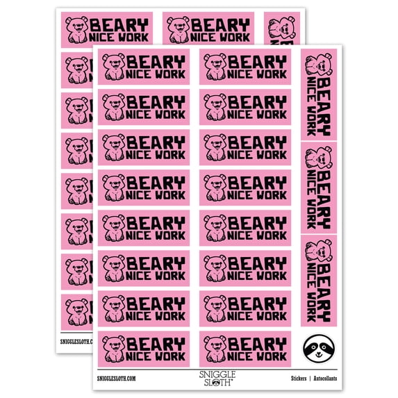 Beary Very Nice Work Teacher Student School Sticker Set - Light Pink ...