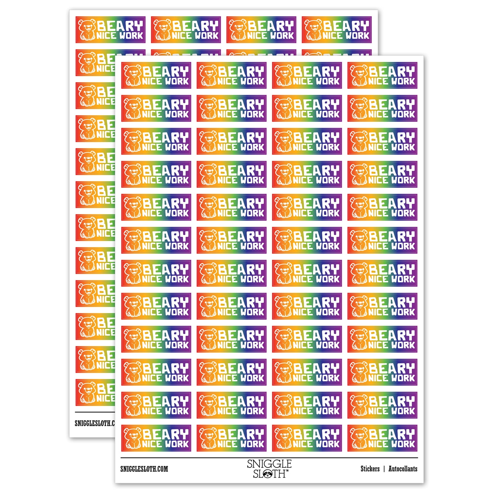 Beary Very Nice Work Teacher Student School Sticker Set - Rainbow ...