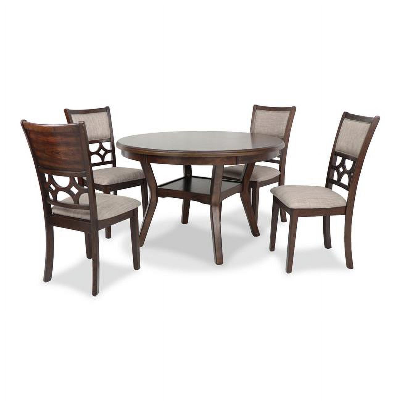 Beas Warm Cherry Brown Wood & Fabric Dining Table & Chair Set, Beige ...