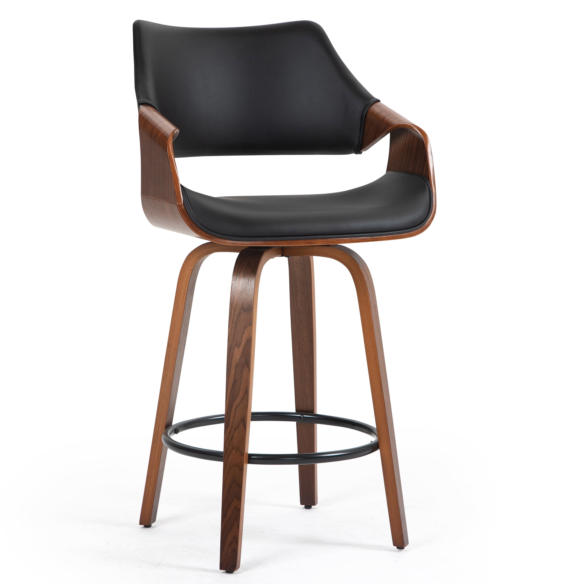 Beasley Black Faux Leather Counter Stool with Walnut Wood Legs ...