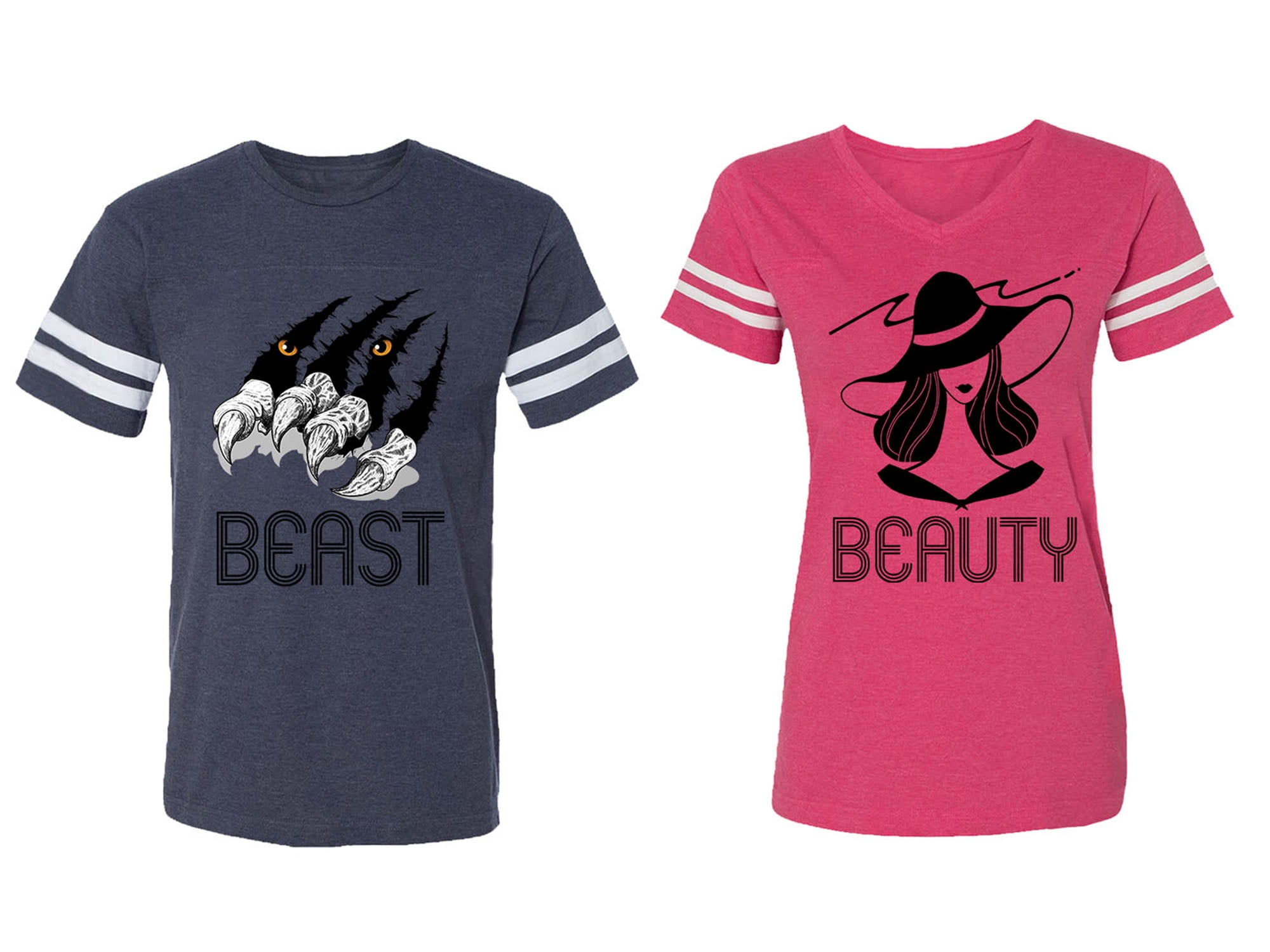 Beast Beauty Matching Couple Cotton Jerseys (Men Navy / Women Pink ...