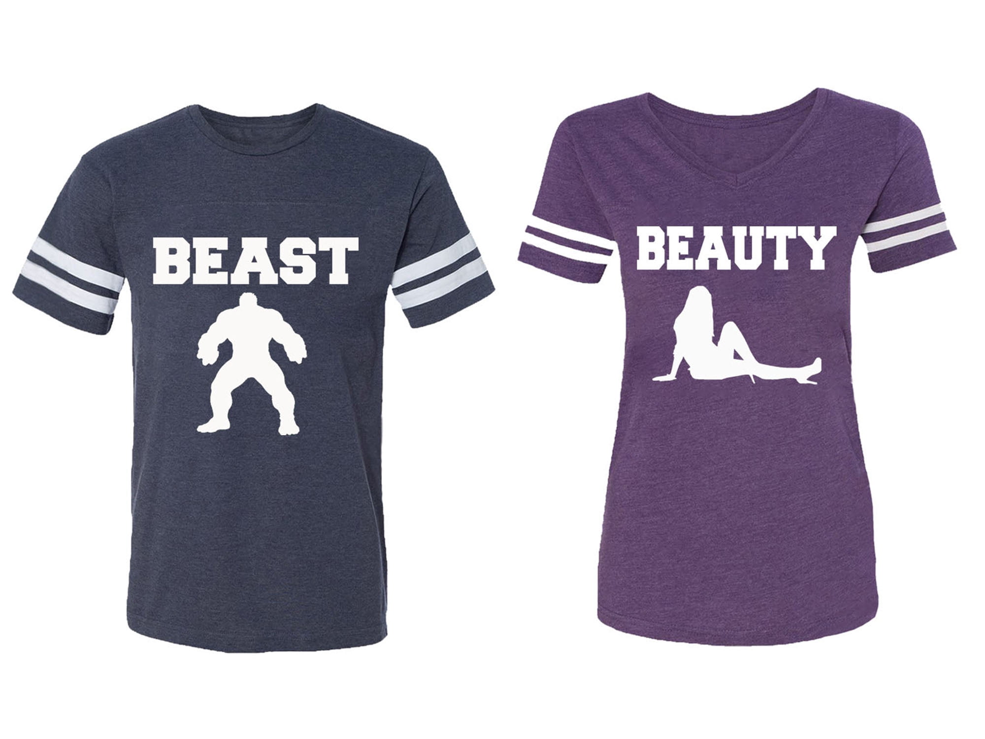 Beast Beauty Matching Couple Cotton Jerseys (Men Navy / Women Purple ...