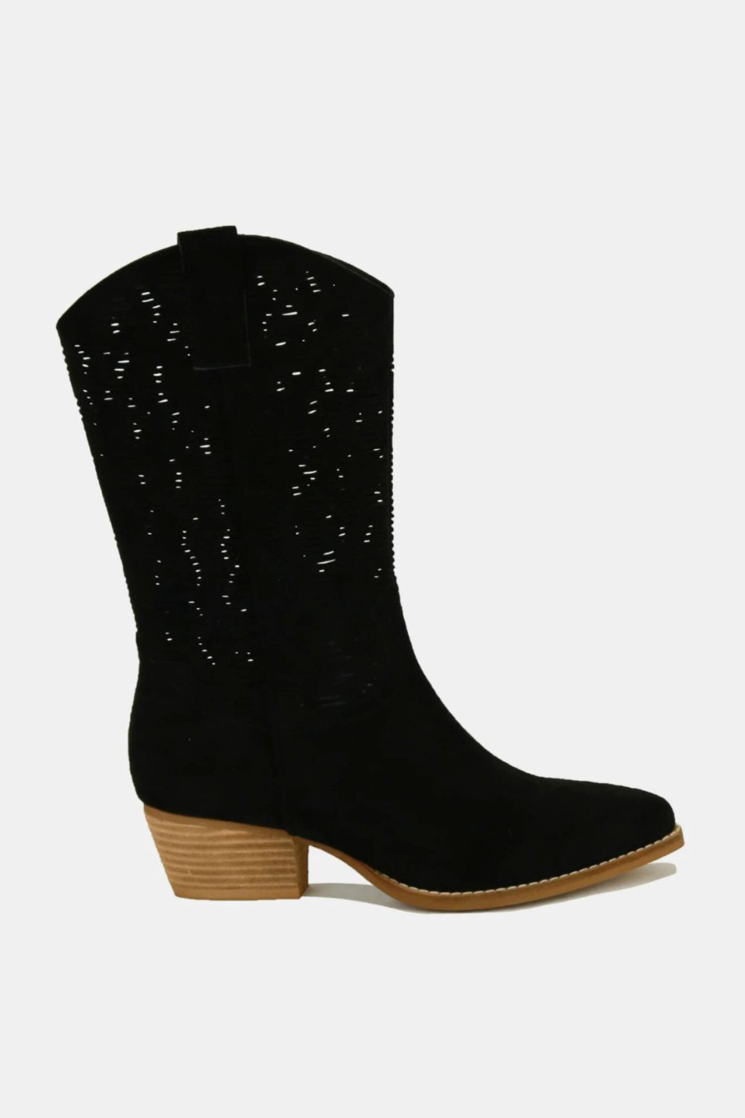 Beast Fashion Vegan Suede Laser Cut Detail Block Heel Boots - Walmart.com