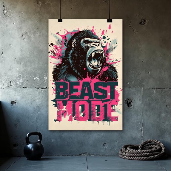 Beast Mode Gorilla Poster Powerful Gym Motivation Fitness Wall Art Size ...