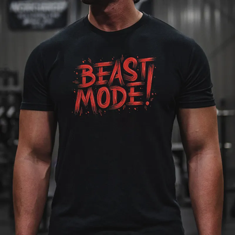 Beast Mode Gym T-Shirt | Distressed Red Typography Workout Graphic Tee ...