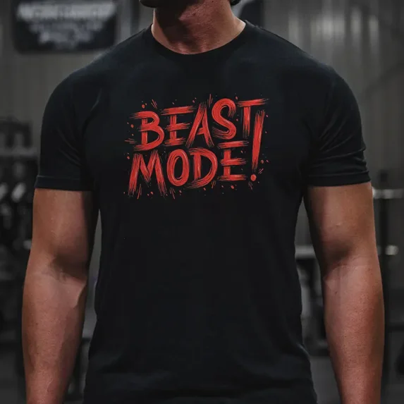 Beast Mode Gym T-Shirt | Distressed Red Typography Workout Graphic Tee ...
