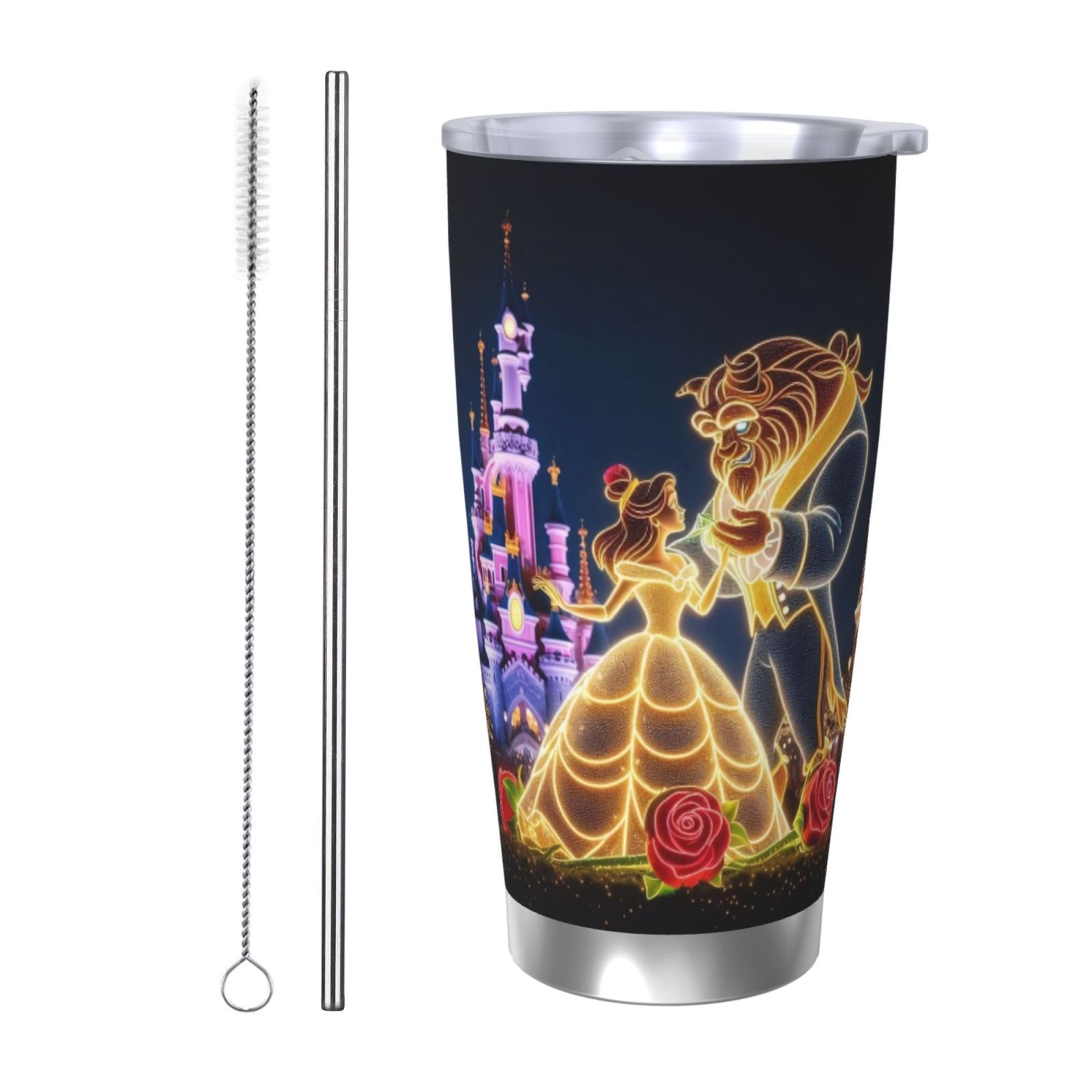 Beast Princess Belle Beauty Rose Kids Water Bottle with Straw Lid,Insulated Stainless Steel ...