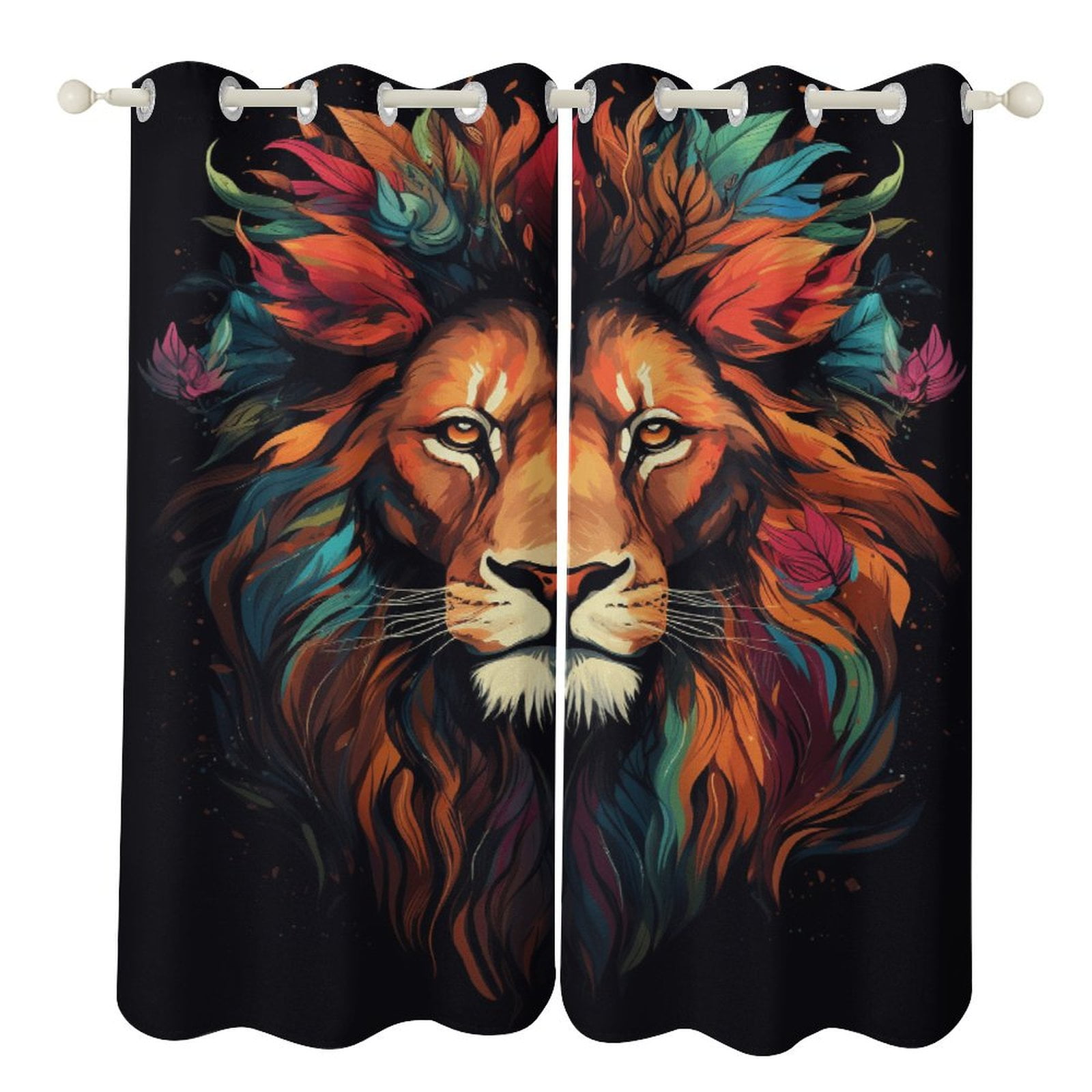 Beast Tiger Lion Animal 2 Panels 3D Printing Pattern Curtain for Bedroom Living Room Kitchen ...
