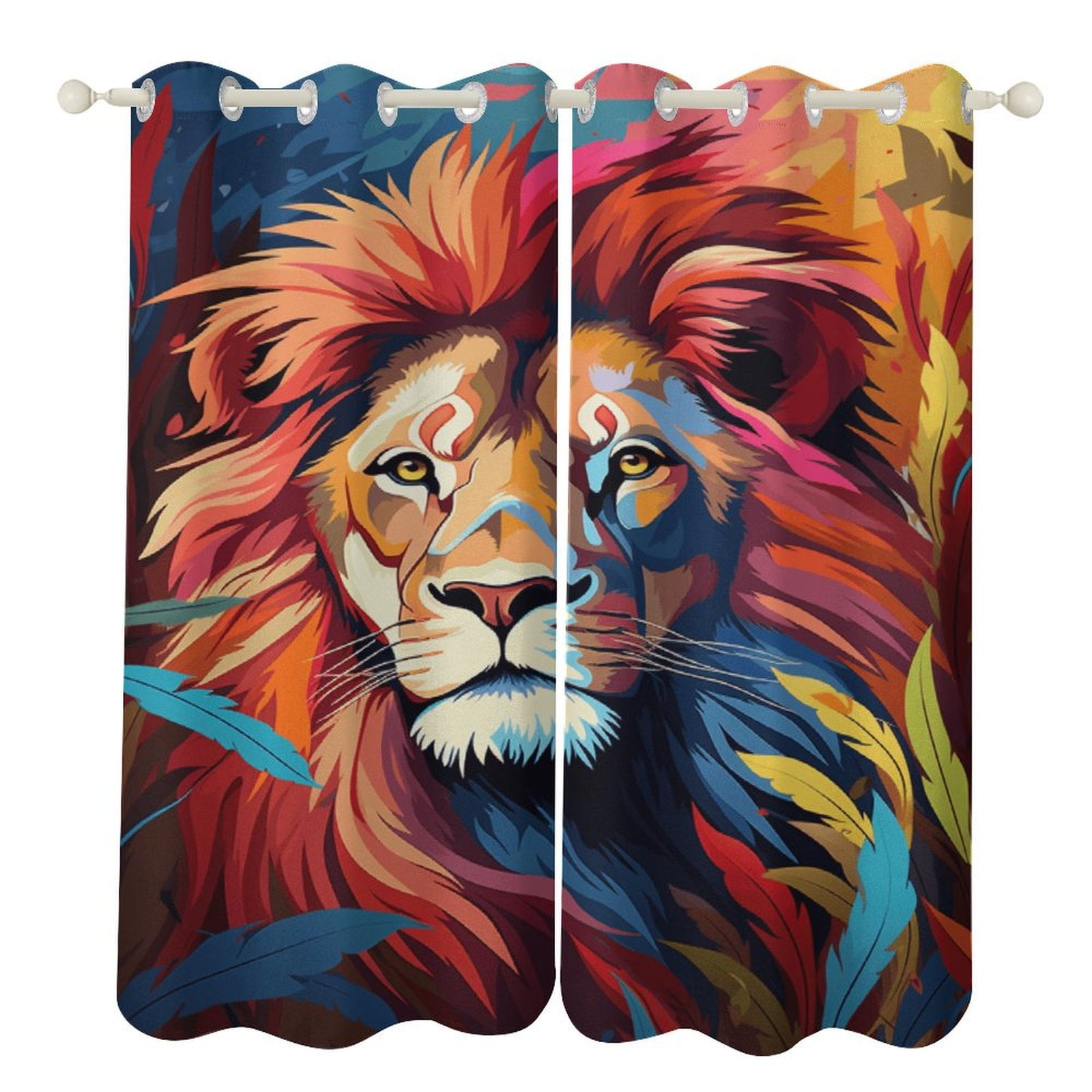 Beast Tiger Lion Animal 2 Panels 3D Printing Pattern Curtain for ...
