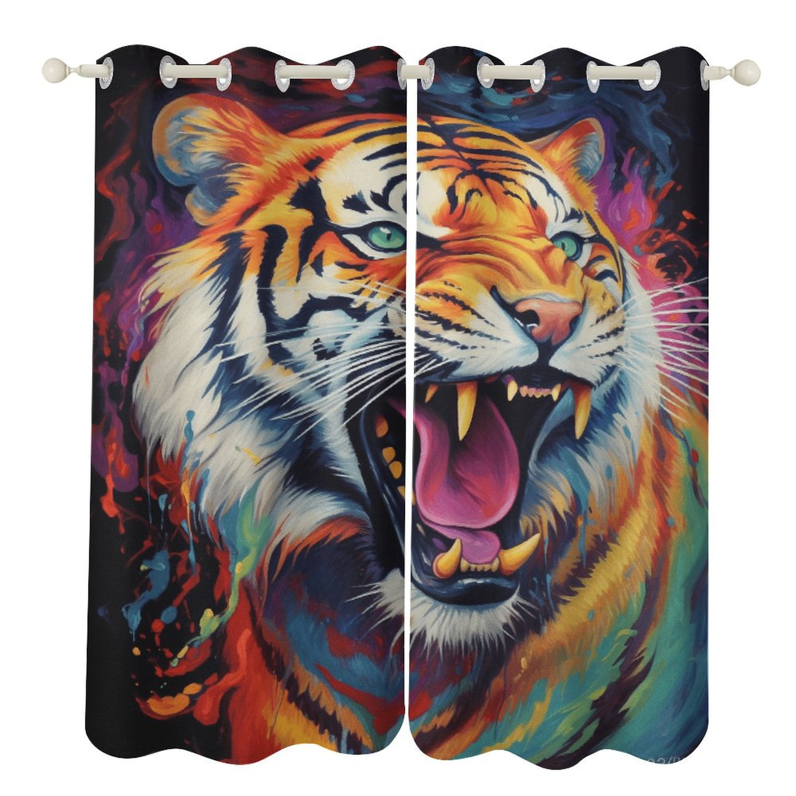 Beast Tiger Lion Animal 2 Panels 3D Printing Pattern Curtain for Bedroom Living Room Kitchen ...