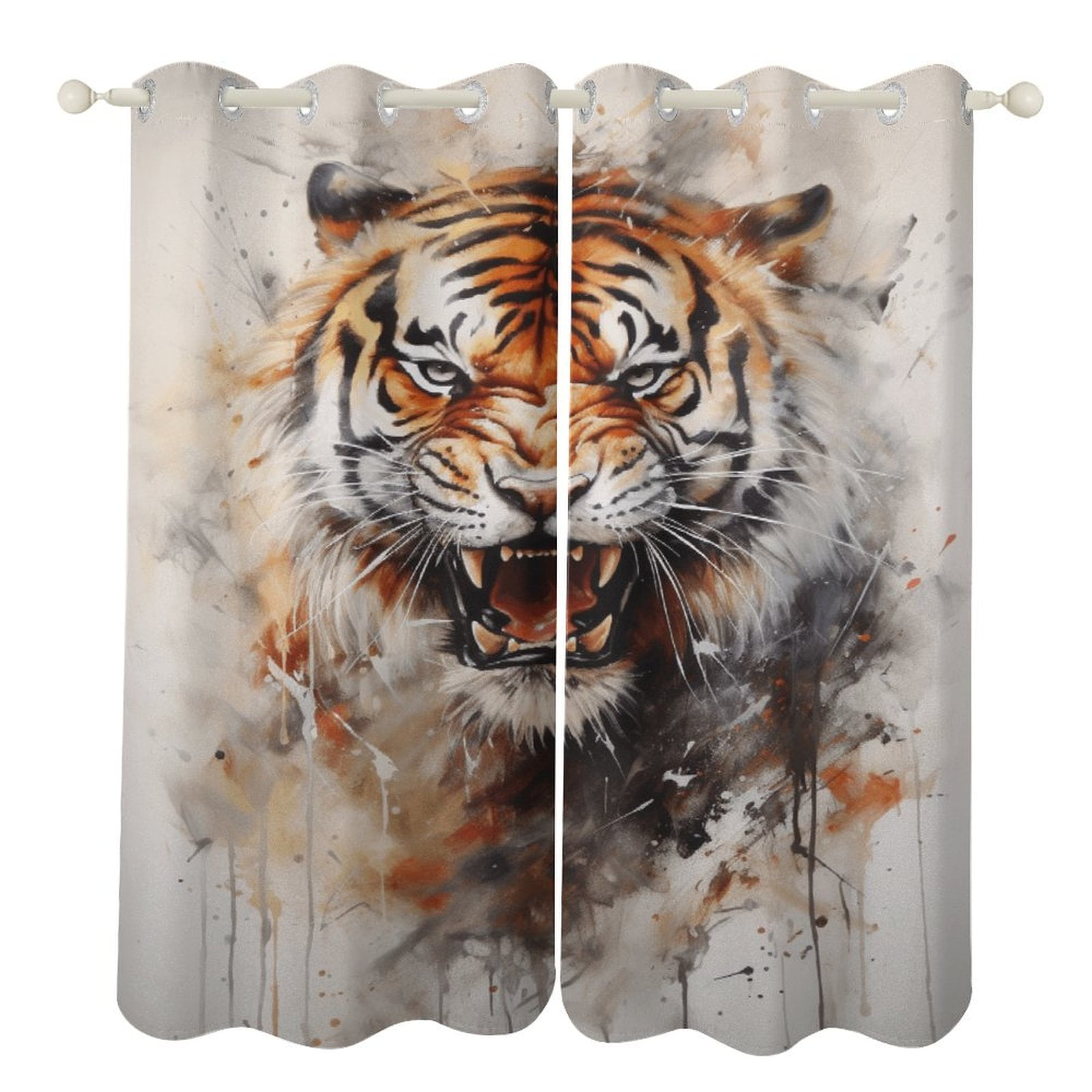Beast Tiger Lion Animal 2 Panels 3D Printing Pattern Curtain for ...