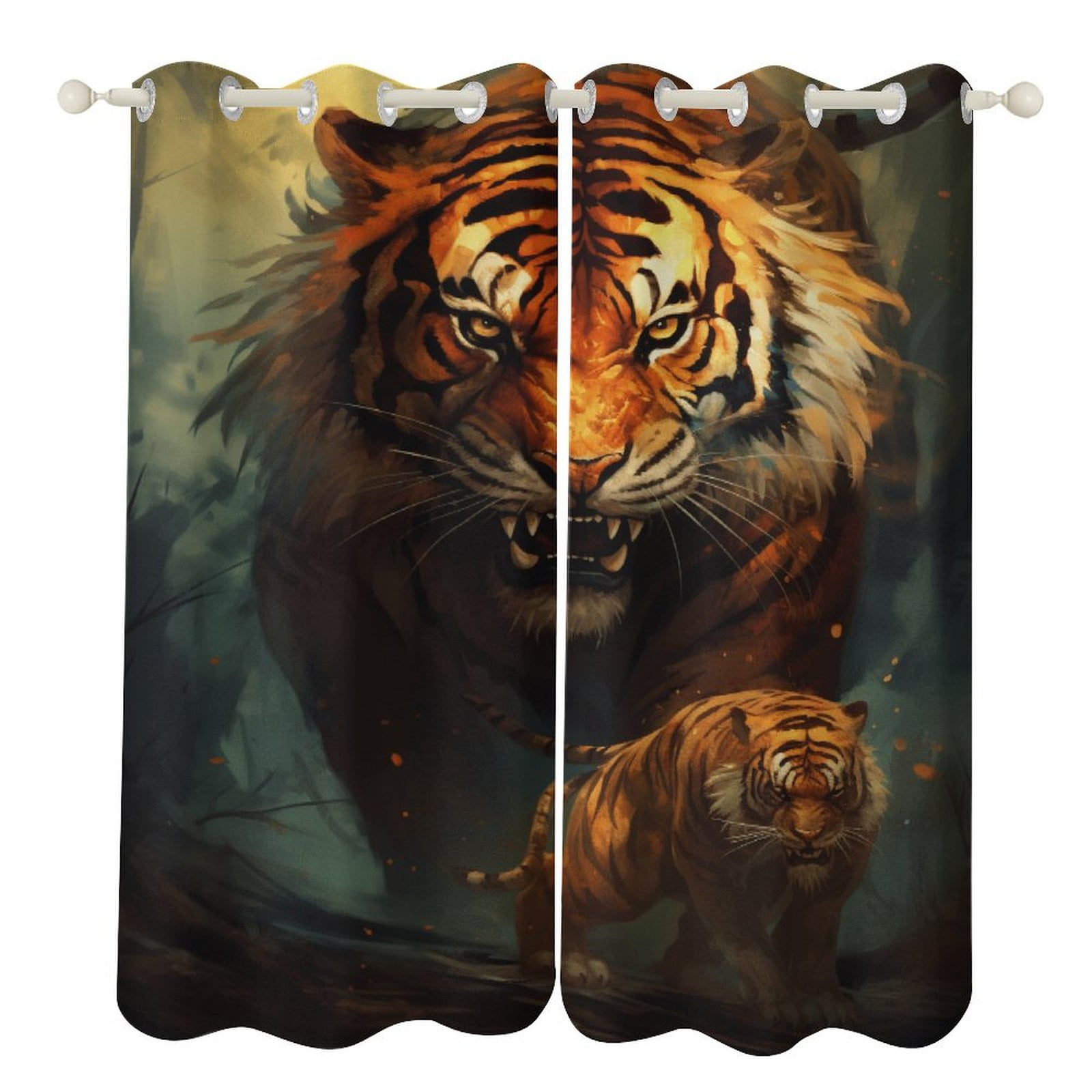 Beast Tiger Lion Animal 2 Panels 3D Printing Pattern Curtain for ...
