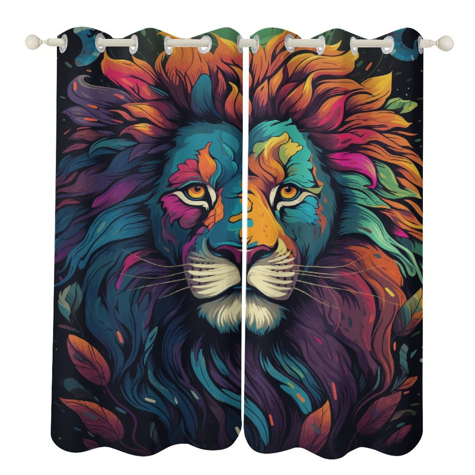 Beast Tiger Lion Animal 2 Panels 3D Printing Pattern Curtain for ...