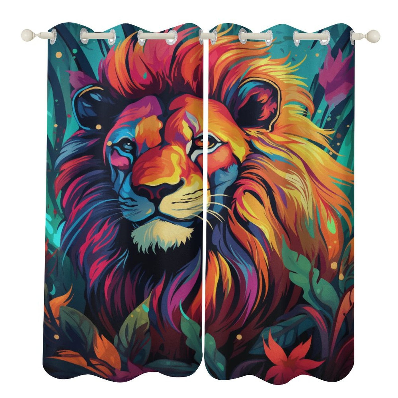 Beast Tiger Lion Animal 2 Panels 3D Printing Pattern Curtain for ...