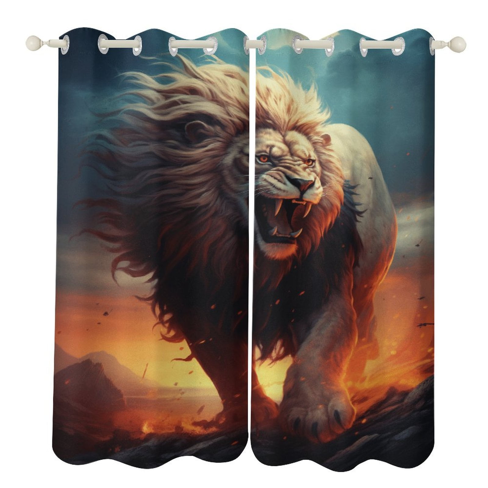 Beast Tiger Lion Animal 2 Panels Curtains for Bedroom Living Room Drapes Kitchen Window Curtain ...