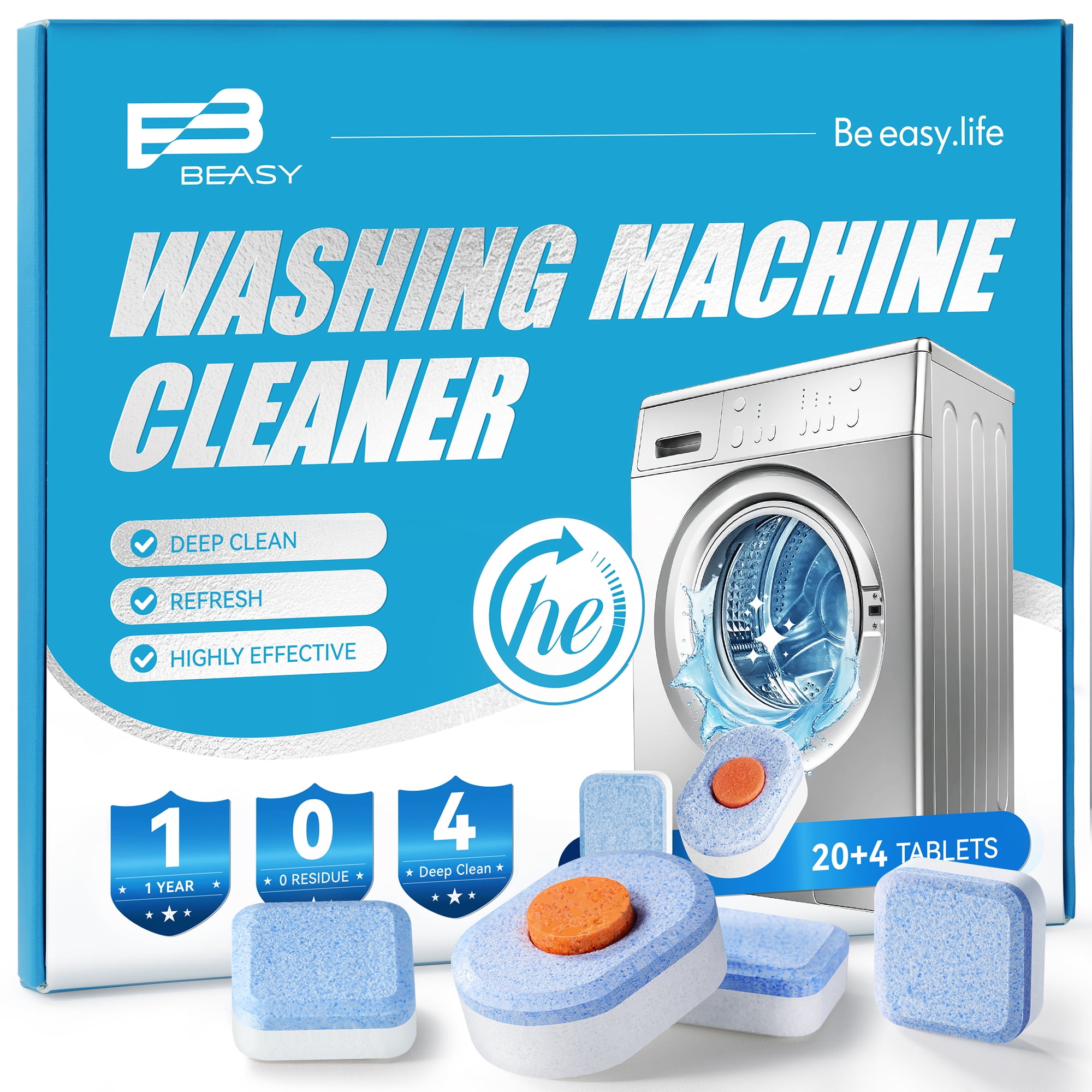 Beasy Washing Machine Cleaner Tablets 24 Count for HE Front and Top ...