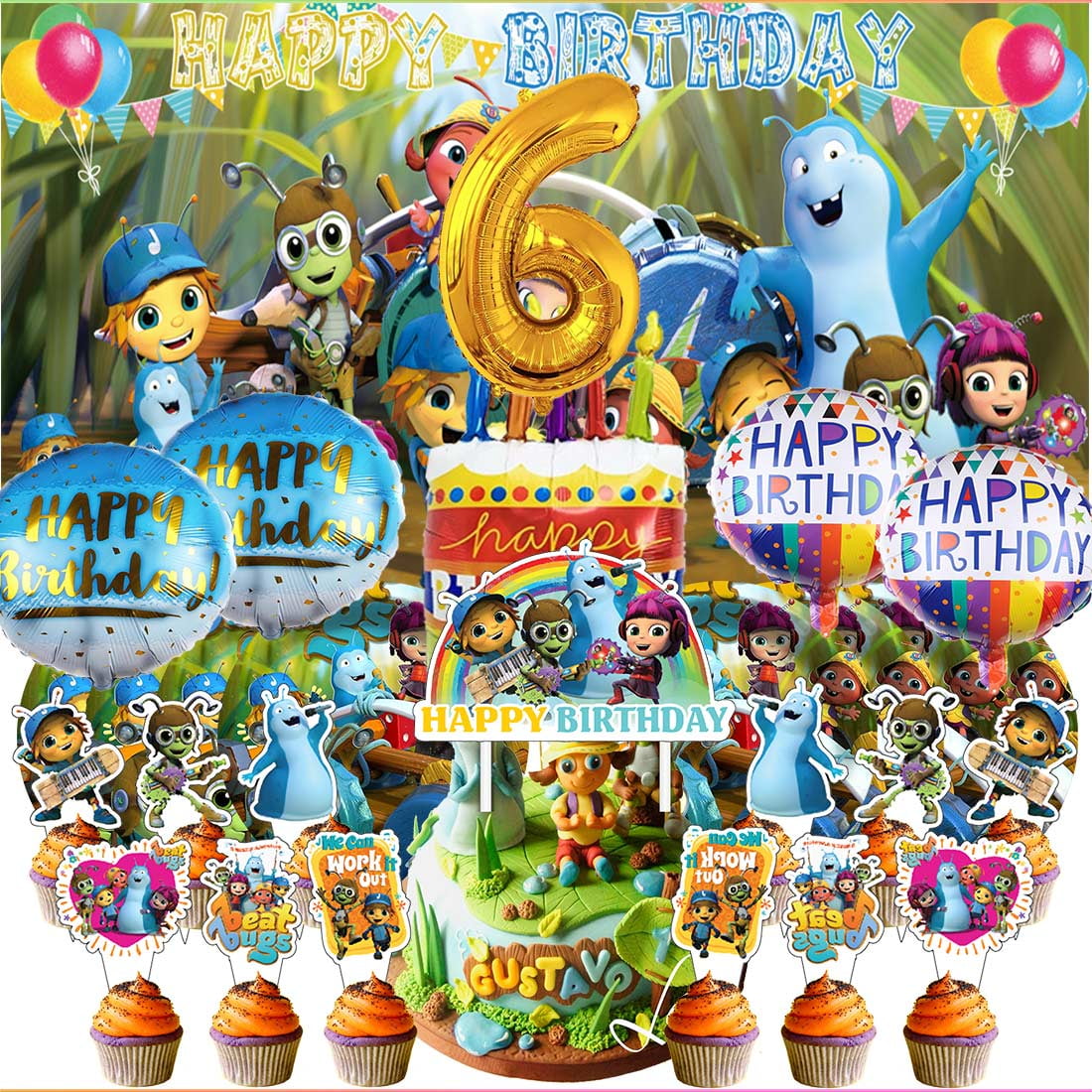 Beat Bugs 6th Tableware Balloons Cake Toppers Backdrop Banner Supplies ...