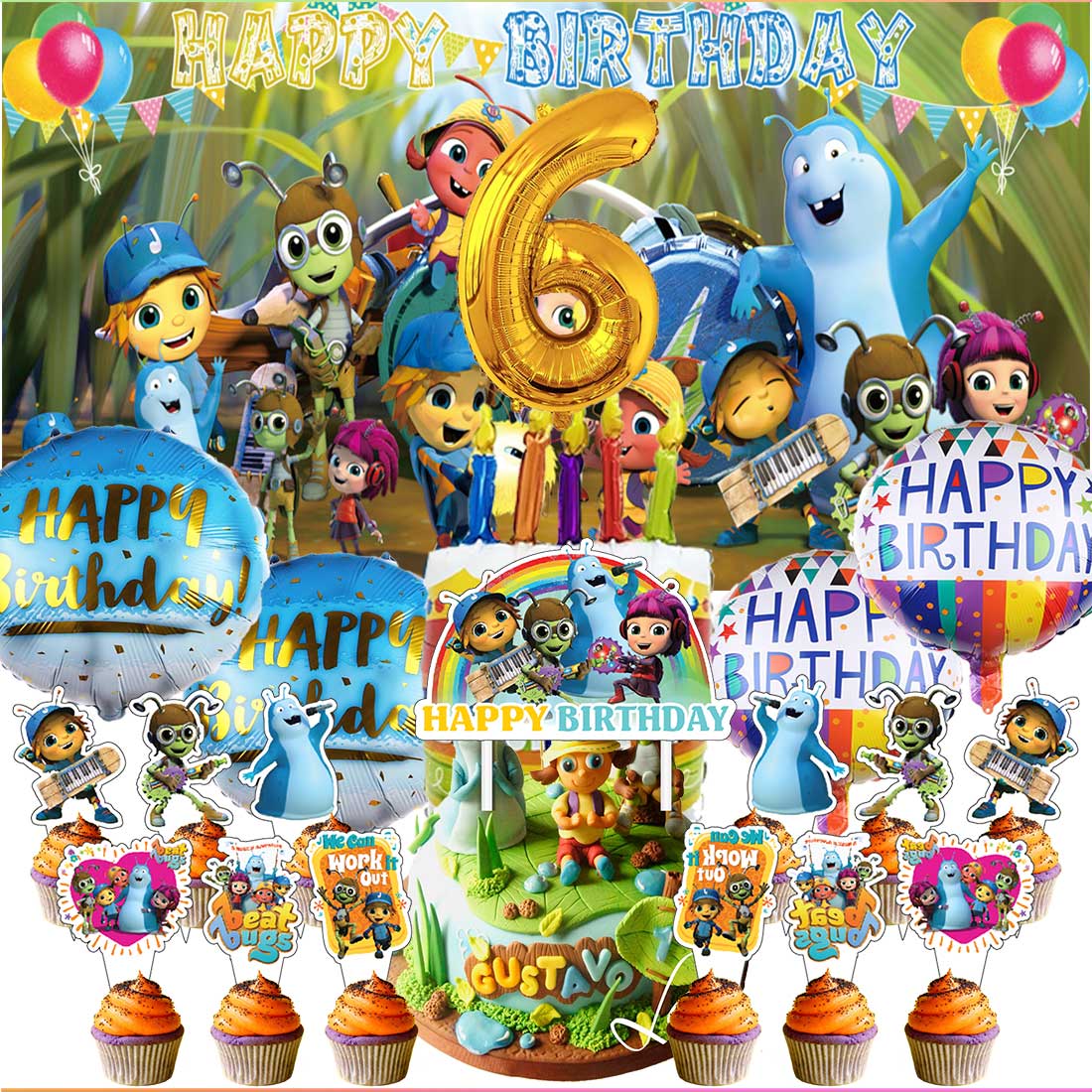 Beat Bugs Party Supplies Decor 6th Kit Balloons Birthday Cake Topper ...