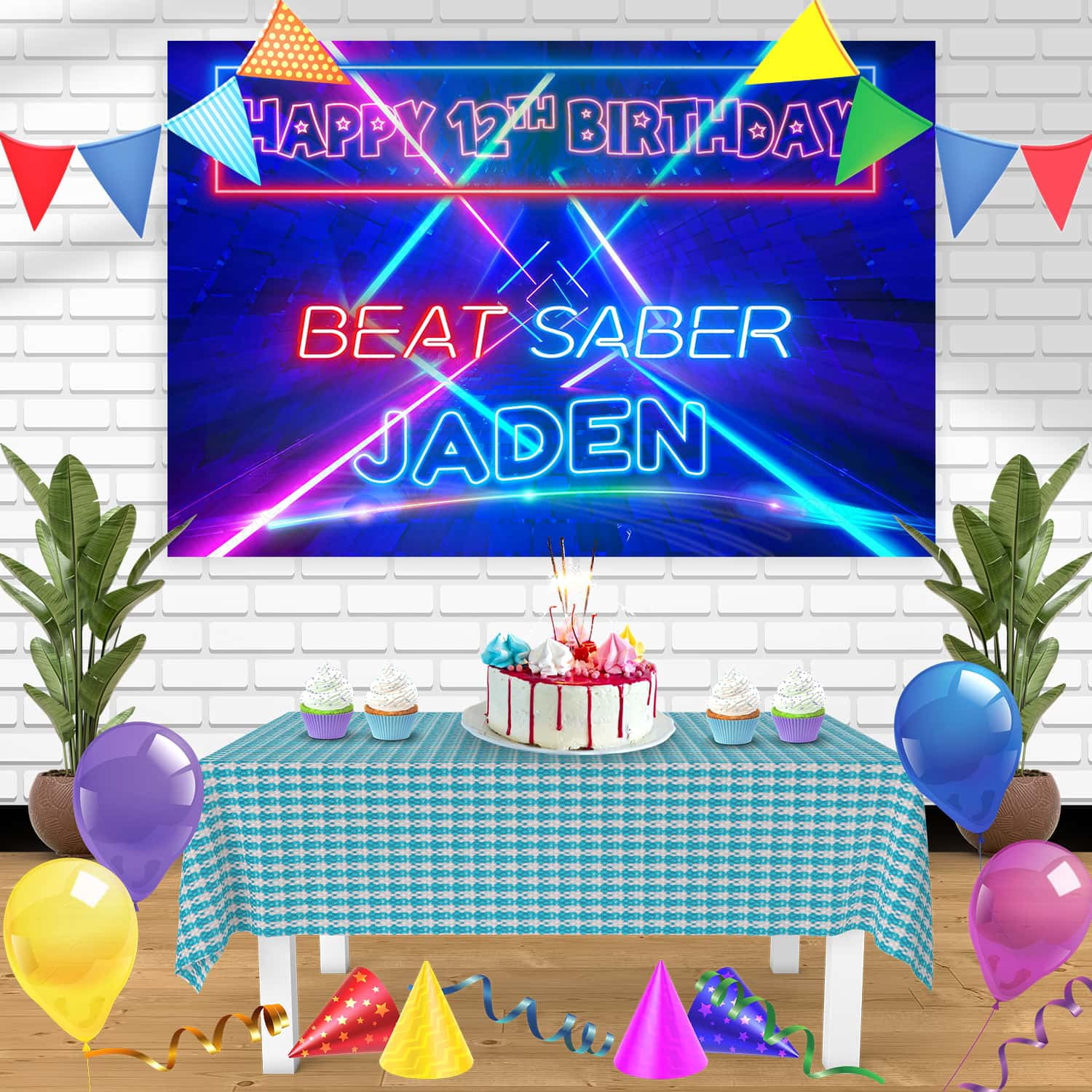 Beat Saber Game VR Birthday Banner Personalized Party Backdrop ...