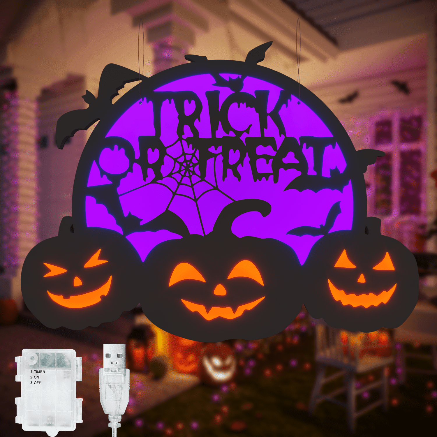 Beatineon Halloween Pumpkin Lights, LED Connected Jack O Lantern with ...