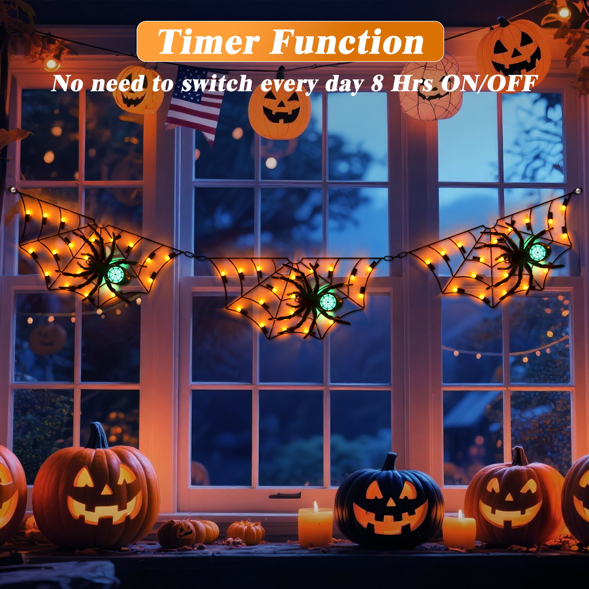 Beatineon Halloween Decorations Spider Web Lights,LED Scary Halloween ...