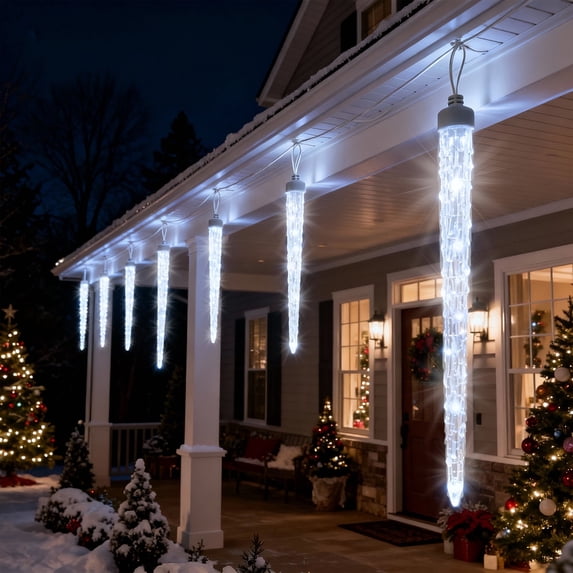 Beatineon 20ft Twinkling Crystal Icicle Lights, Outdoor Christmas ...