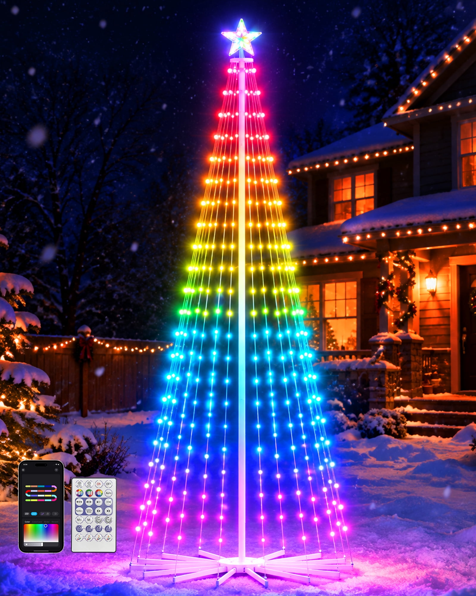 Beatineon Christmas Cone Tree Lights, 8FT 340 LEDs RGB+IC Christmas ...