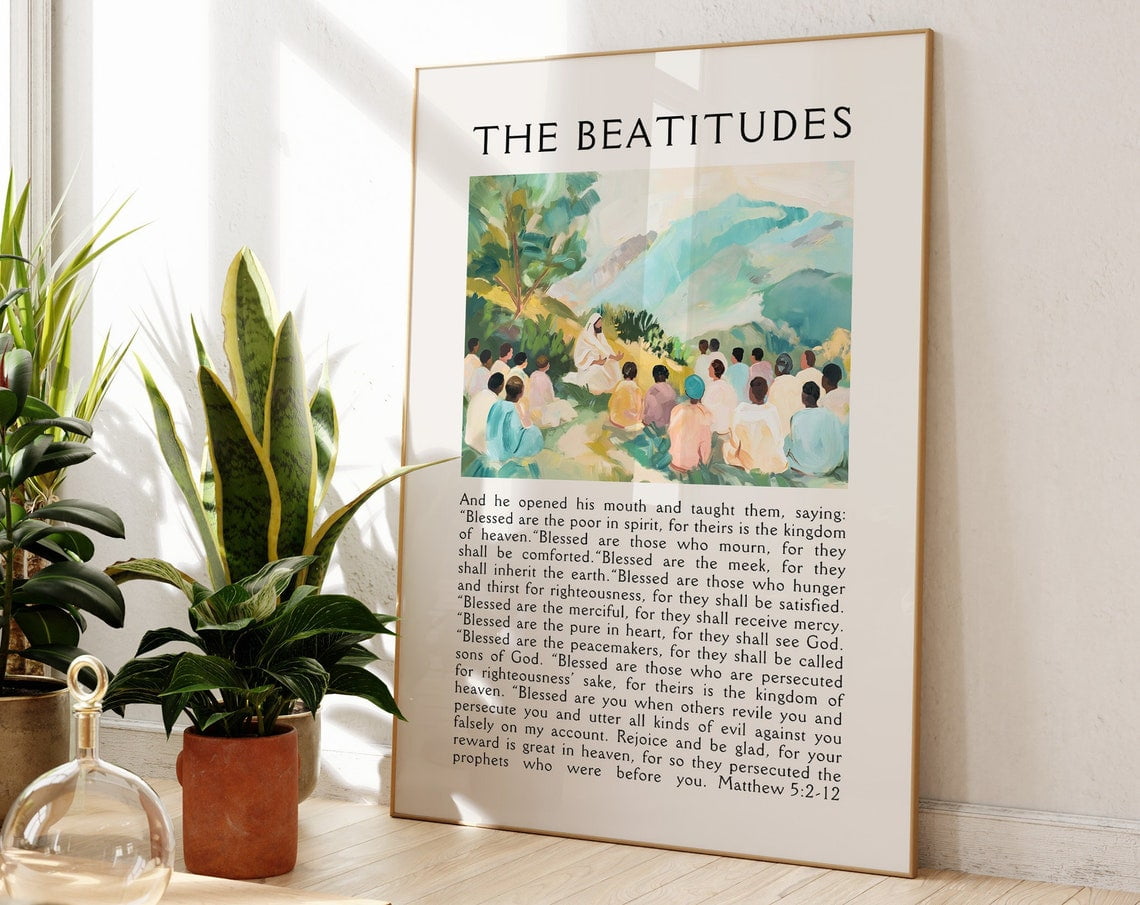 The Beatitudes Art Bible Verse Wall Decor Christian Wall Art Sunday ...