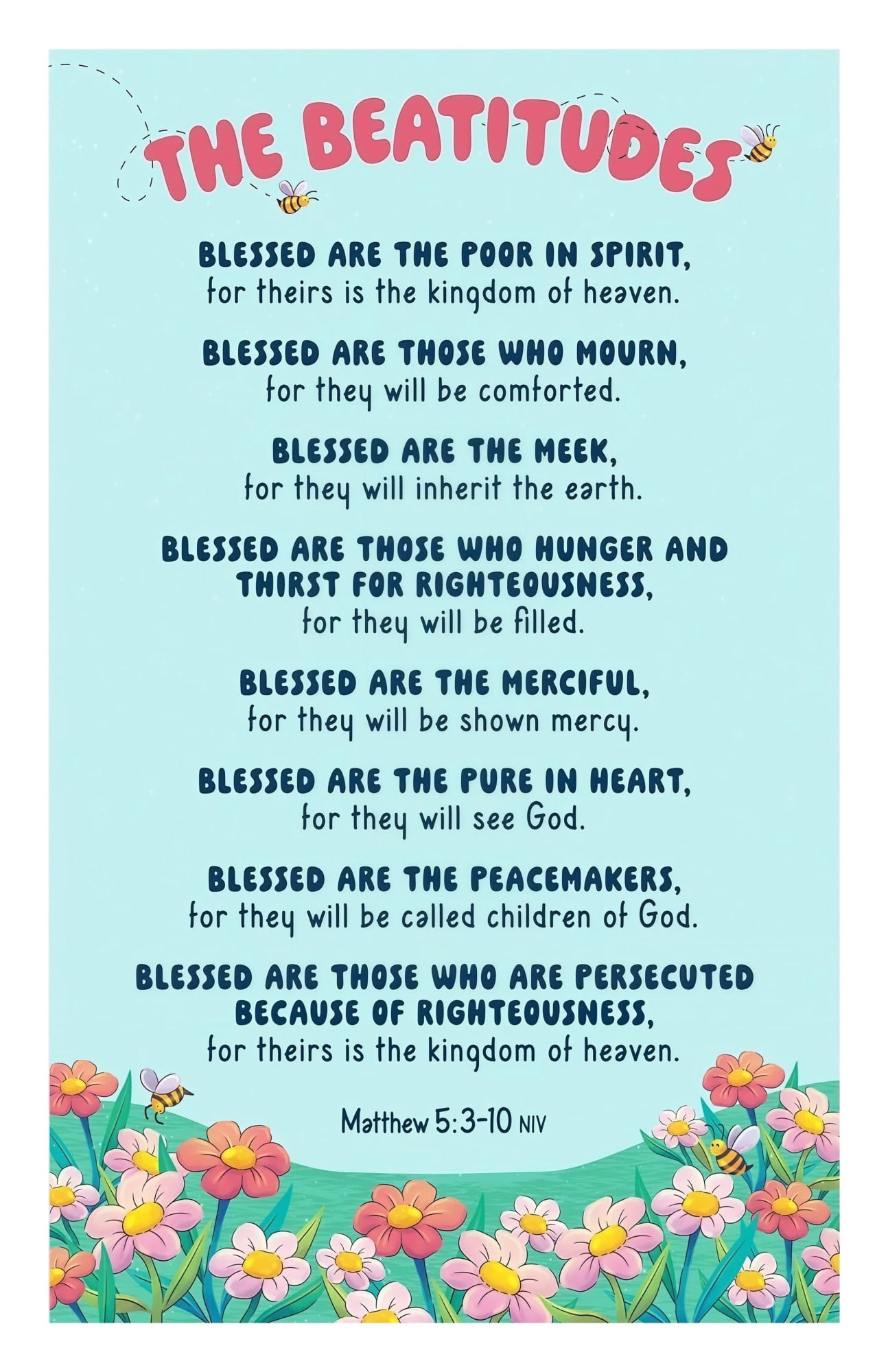 Beatitudes Bible Verse Poster Matthew 5 3-10 Kids Wall Art ...