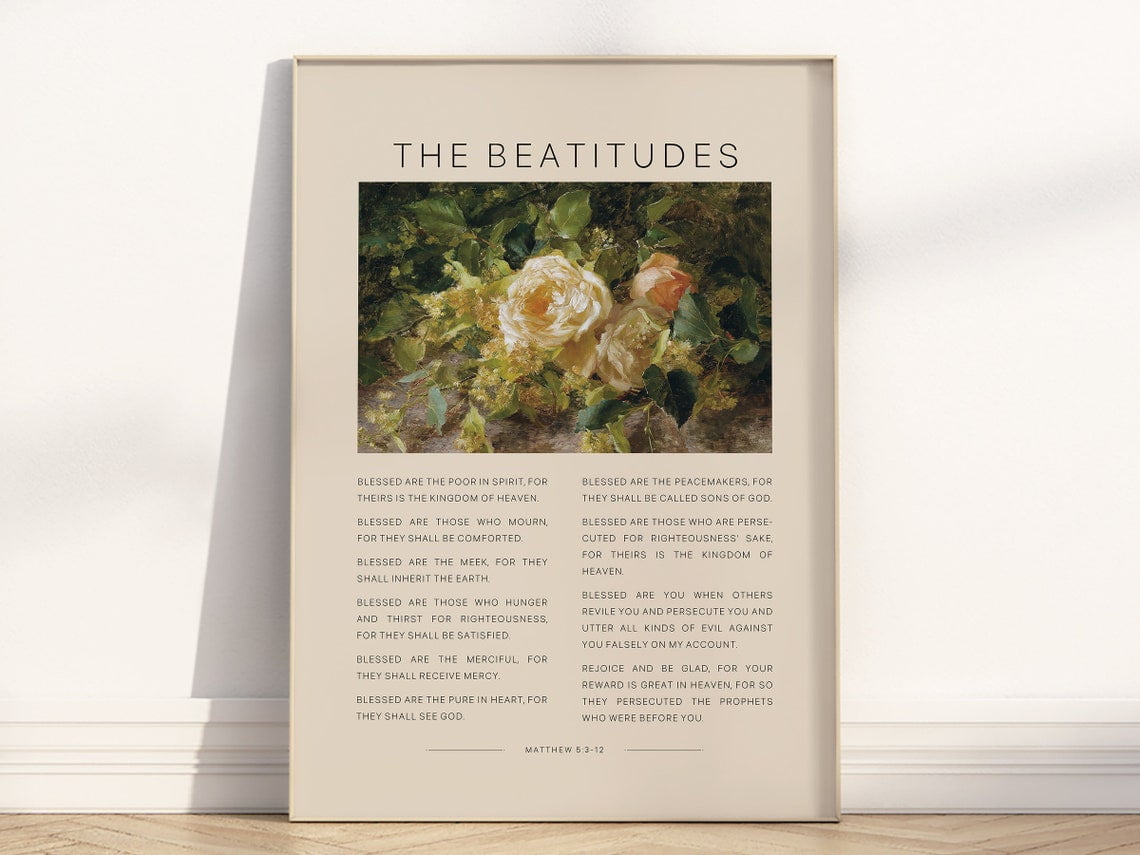 The Beatitudes Bible Verse Wall Art, Sermon On The Mount Christian ...