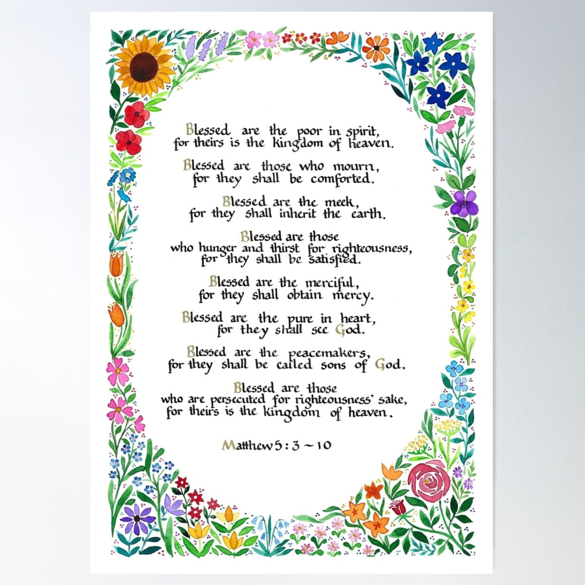 Beatitudes - Matthew 5:3-10 - Calligraphy With Floral Watercolour ...