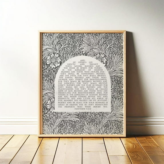 Beatitudes Print, Christian Wall Art, Minimalist Vintage Floral Bible ...