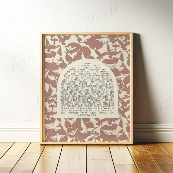 Beatitudes Print Christian Wall Art, Pink & White Bible Verse, Modern ...