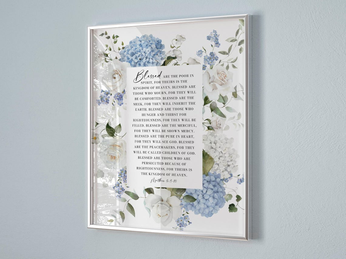 The Beatitudes Scripture Print, Matthew 5 Bible Verse Wall Art, Sermon ...