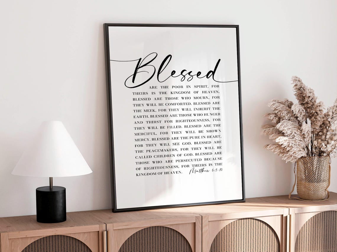 The Beatitudes Scripture Print, Matthew 5 Bible Verse Wall Art, Sermon ...