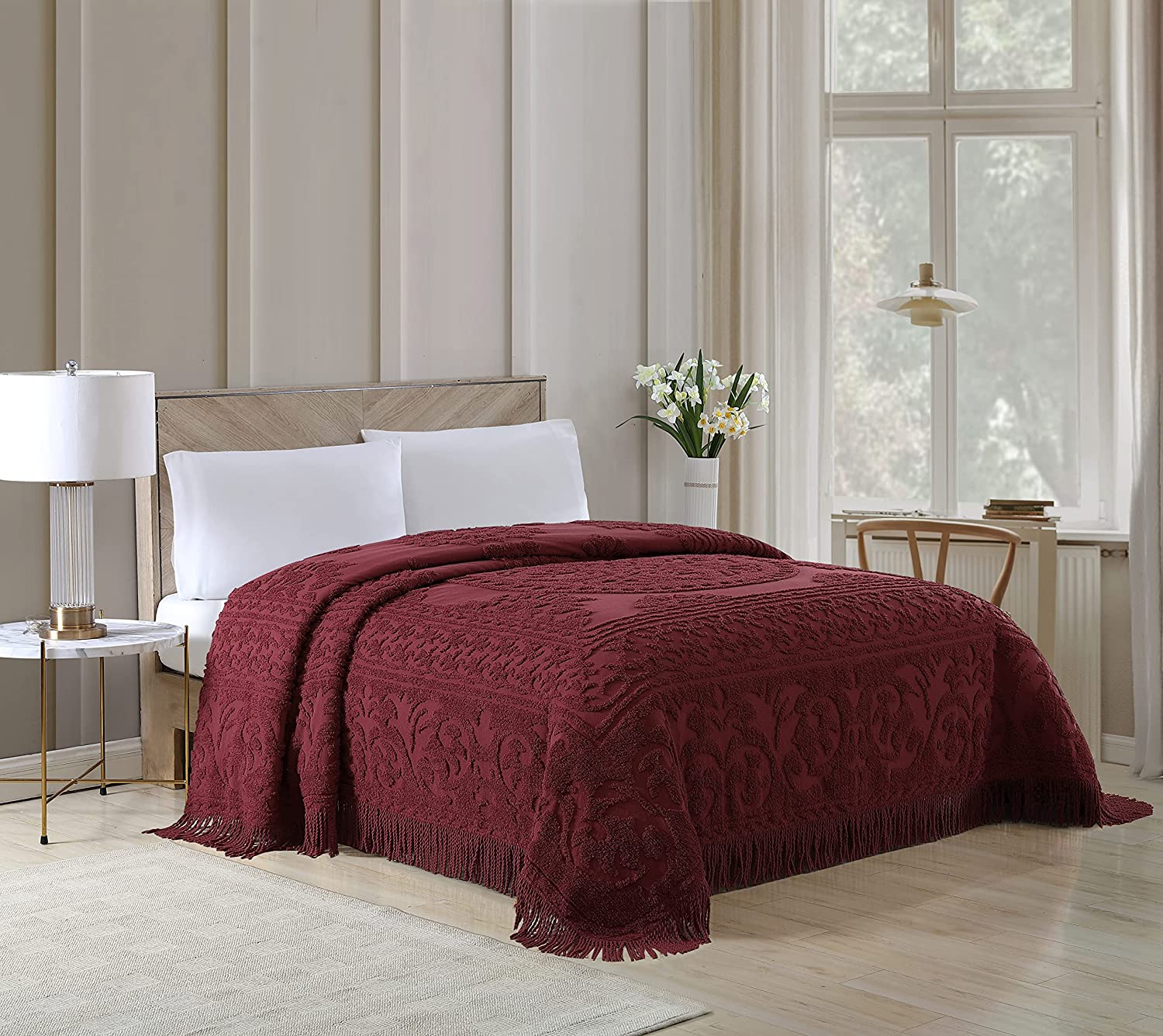 durable Beatrice Home Fashions Medallion Chenille Bedspread King White ...
