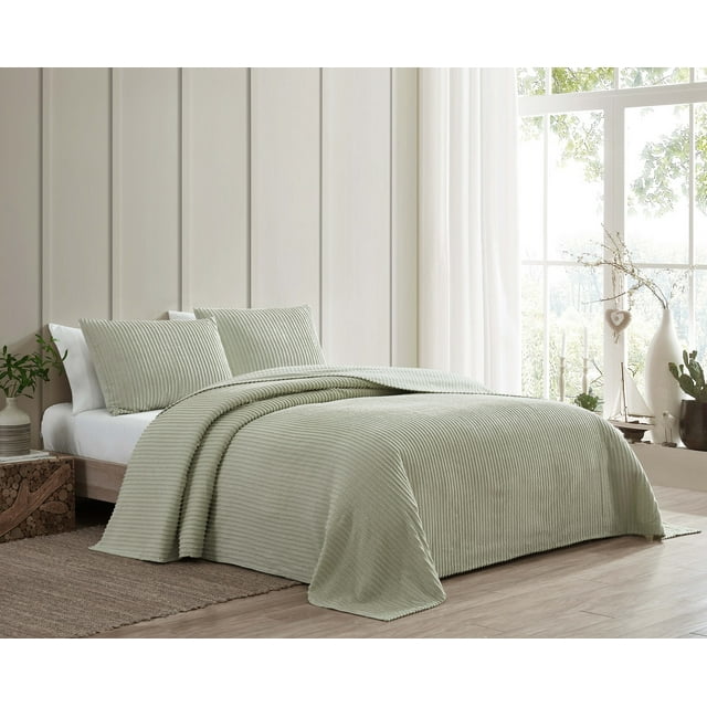 Beatrice Home Fashons Channel Chenille Bedspread Full Sage - Walmart ...