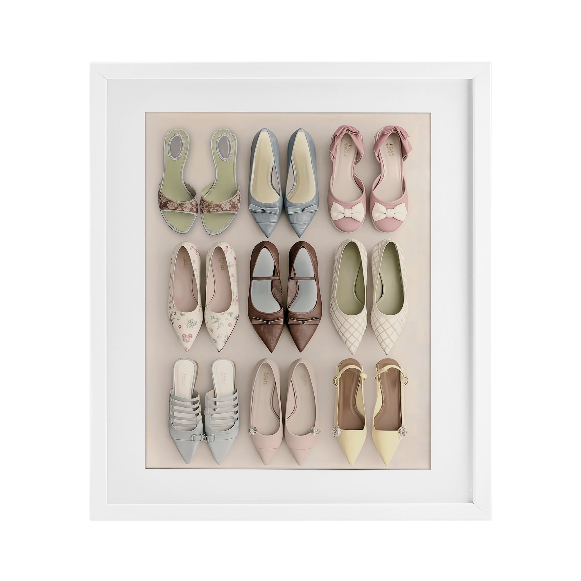 Beatrice's Closet Shoes White Framed Print Under Glass, design by ...