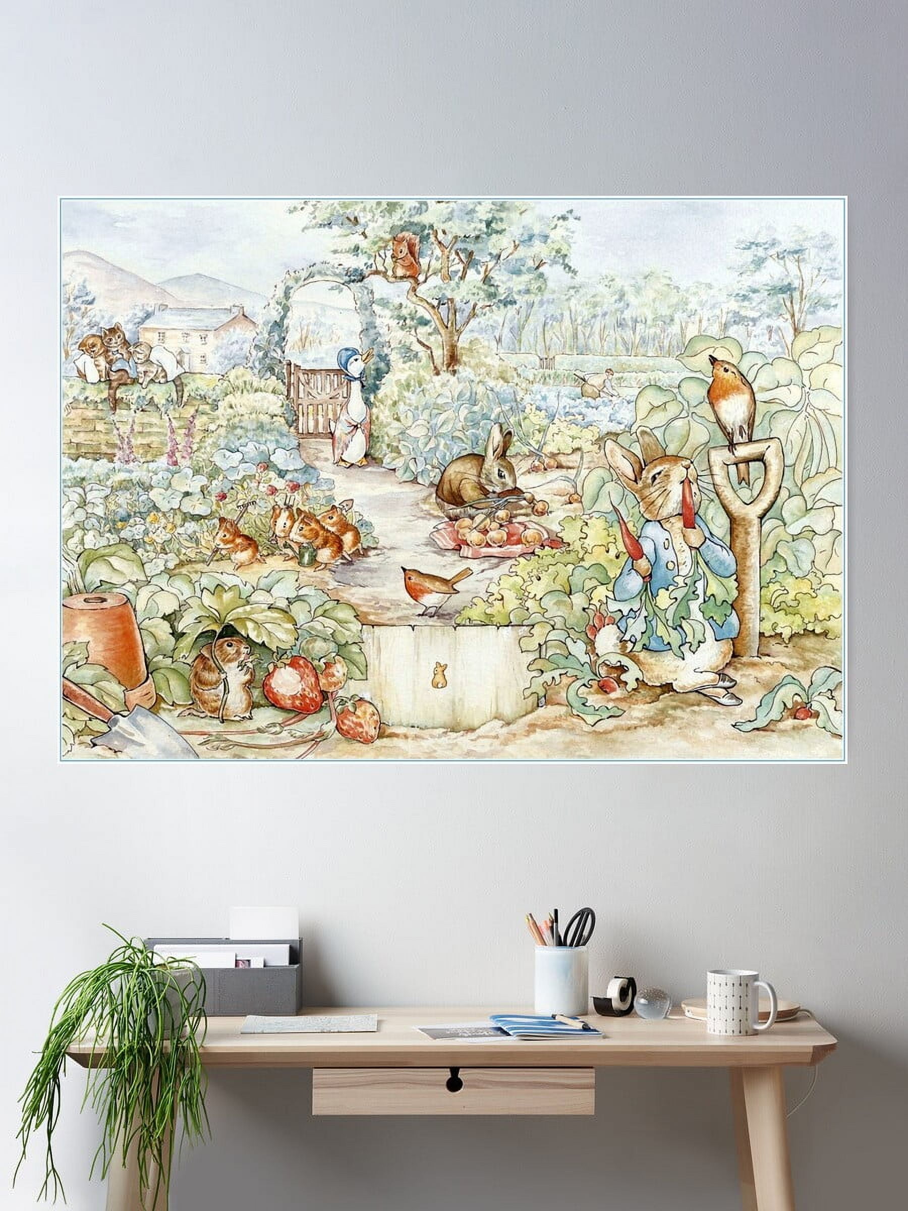Beatrix Potter Storybook Characters In Garden Poster Wall Art, Modern ...