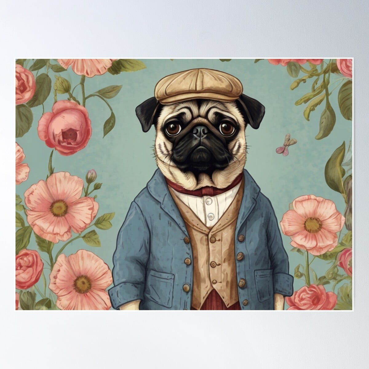 Beatrix Potter Style Cute Andrew The Pug At His Home Vintage ...